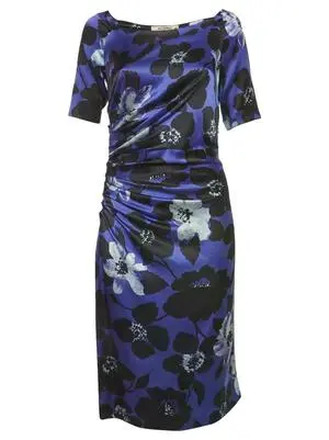 Etro Midi Floral-print Ruched Dress - Blue