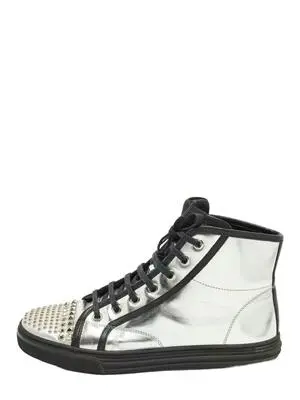 Gucci Stud-embellished Leather High-top Sneakers - Silver