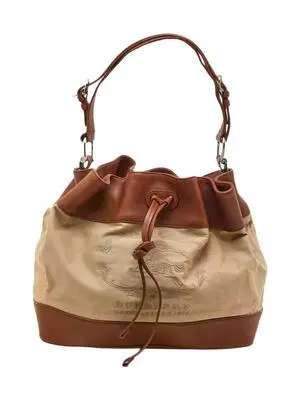 Burberry Embroidered Logo Leather Bucket Bag - Neutrals