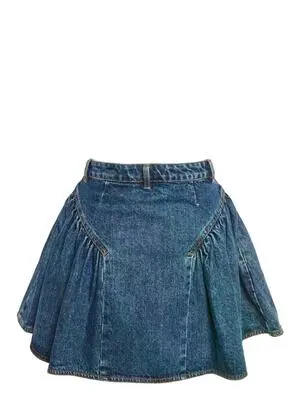 SELF-PORTRAIT Flared Denim Mini Skirt - Blue