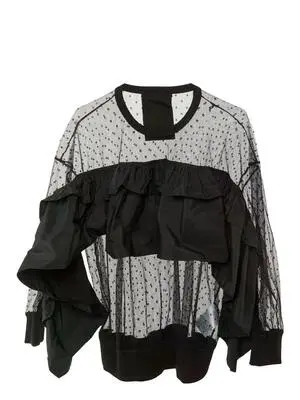 Red Valentino Pointelle Tulle Ruffled Top - Black