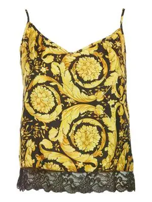 Versace 1990s Barocco Print Silk Top - Yellow