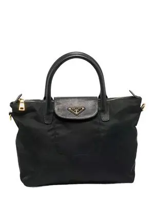 Prada Saffiano Leather Trim Tote Bag - Black