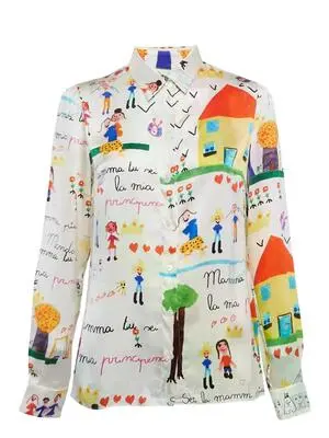 Dolce & Gabbana Silk Printed Shirt - White