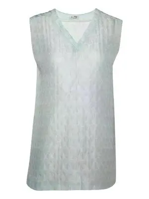 Miu Miu Patterned Silk V-neck Sleeveless Top - Blue