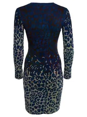 LANVIN Leopard-print Jacquard-knit Mini Dress - Blue