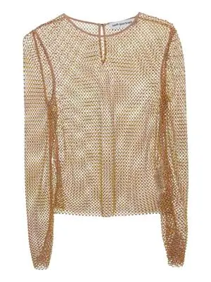 Zimmermann Rhinestone Embellished Mesh Top - Neutrals