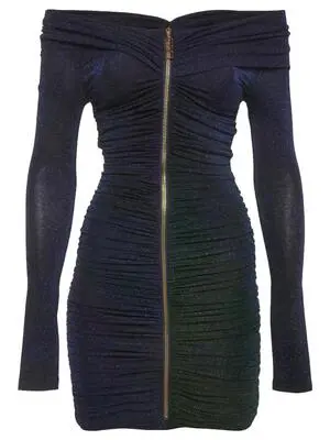 Elisabetta Franchi Ruched Metallic-knit Mini Dress - Blue