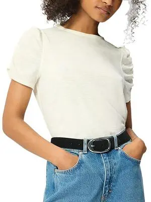 Whistles Round Neck Gathered Sleeve Tee - Ivory