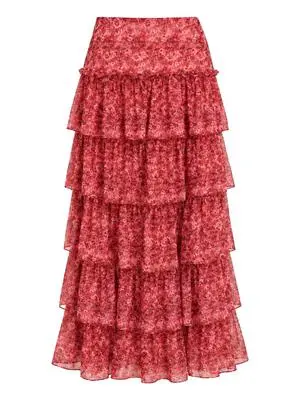 MIND TRAVELER Azahar Pink Ruffled Skirt - Red