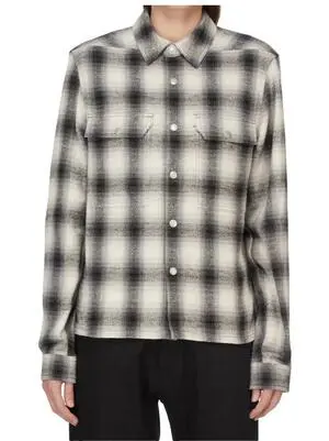 Rick Owens Cropped Plaid Buttoned Overshirt - Gray Gradient Check Pattern