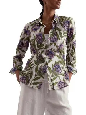 SEASALT CORNWALL Larissa Crinkled Floral Organic Cotton Button-up Shirt - Proteas Chalk
