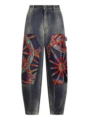 Dolce & Gabbana Cotton Denim Trousers With Carretto-print Applications - Multicolor