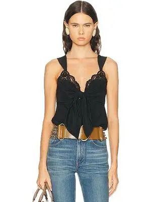 Chloé Tie Front Tank Top With Lace Trim - Black