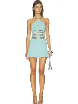 Tularosa Cathie Pointelle Halterneck Mini Dress - Blue
