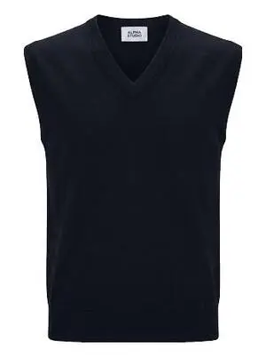 Alpha Studio Merino Wool V-neck Sweater Vest - Blue