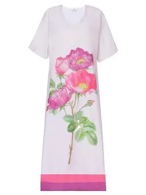 DHARA SHETH, DUBAI Rose Print Long Kaftan Dress - Pink