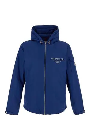 Moncler Zip-up Hooded Jacket With Logo Decals - Blue