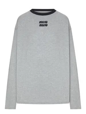 Miu Miu Long Sleeve Embroidered Logo Sweatshirt - Gray