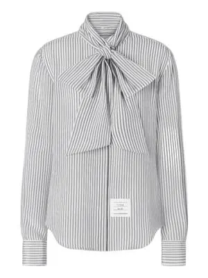 Thom Browne Striped Silk-satin Shirt With Detachable Neck Tie - Medium Gray