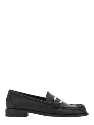 FERRAGAMO Gancini Embellished Calfskin Loafers - Black