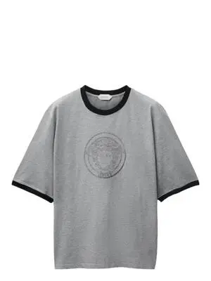 Versace Printed Logo Cotton Jersey T-shirt - Grey