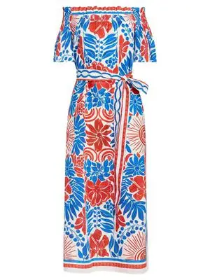 MARIE OLIVER Lola Off-shoulder Floral Print Midi Dress - Blue