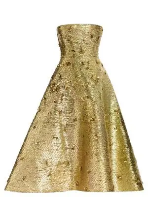 Elie Saab Strapless Embellished Midi Dress - Gold