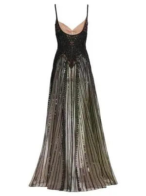 Elie Saab Beaded Sequin Embellished Maxi Dress - Black