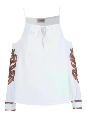 ERMANNO FIRENZE Cold-shoulder Embroidered Blouse - White