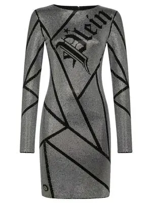Philipp Plein Crystal-embellished Logo-print Mini Dress - Black