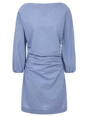 Bernadette Ezra Mini Dress With Puff Sleeves And Shirred Waist - Blue