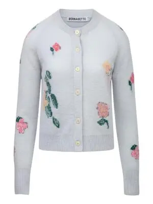 Bernadette Clemence Floral Intarsia Wool Cardigan - Grey