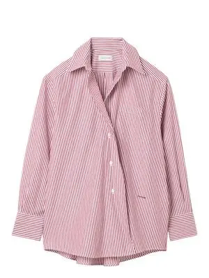 HOUSE OF DAGMAR Asymmetrical Striped Organic Cotton Poplin Shirt - Red Multi