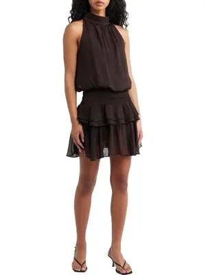 Torn By Ronny Kobo Leah Mock Neck Ruffle Dress - Cocoa