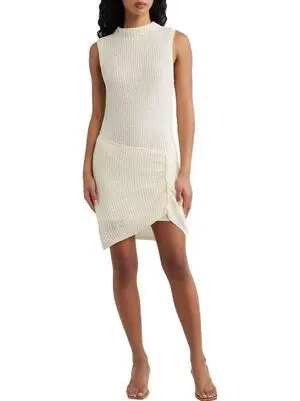 Torn By Ronny Kobo Asymmetrical Knit Sweater Dress - Pearl