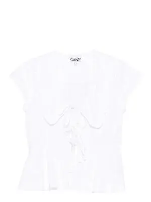 GANNI Organic Cotton Ruffled Collar Blouse - White