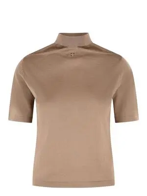 COURREGES Merino Wool Ribbed Turtleneck Sweater - Brown