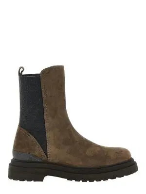 Brunello Cucinelli Suede Chelsea Boots With Monili Embellishment - Brown