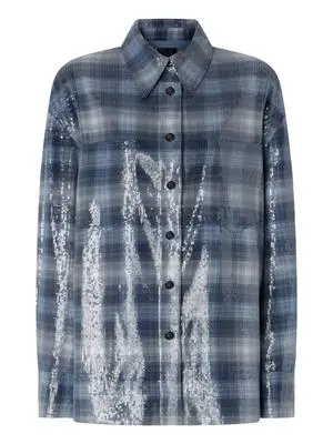 Pinko Checkered Sequined Overshirt - Blue