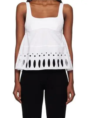 Rabanne Square Neck Top With Lace Trim - White