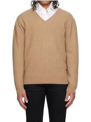 TOM FORD Cable Knit Wool Long-sleeved V-neck Sweater - Toffee