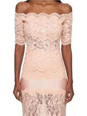 Rabanne Off-shoulder Sequined Lace Top - Nude