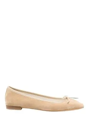 Repetto Beige Suede Ballet Flats With Bow Detailing - Cream