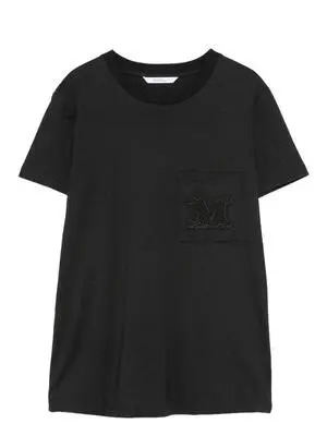 MAX MARA MAX MARA Black Cotton Crewneck T-Shirt With Logo Patch Pocket