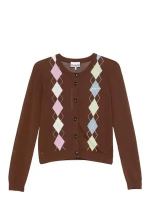 GANNI Argyle Pattern Cardigan - Brown