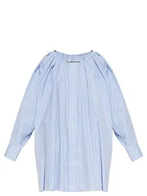 Alexander Wang Cotton Stripe Off-shoulder Day Dress - Blue