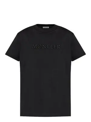 Moncler Front Logo Embroidery Crewneck T-shirt - Black