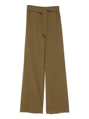 Max Mara High-waisted Wide Leg Trousers With Belt - Green