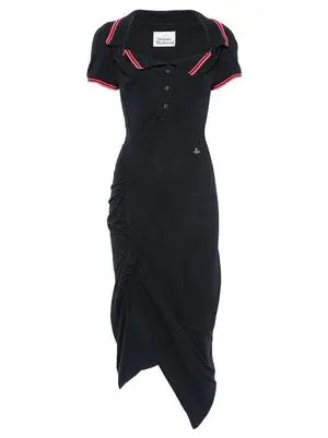 VIVIENNE WESTWOOD Vivienne Westwood Piqué Texture Ruched Asymmetric Hem Day Dress Blue